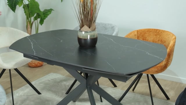 Table extensible céramique marbrée noire pied mikado 140-200 cm OTTAWA | Tables à manger | Pier ...
